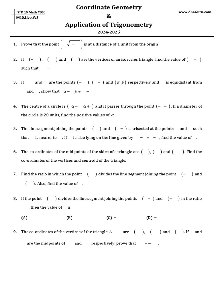 6GHVX Std10-Math-CBSE-WS 7-Coordinate Geometry & Application of ...