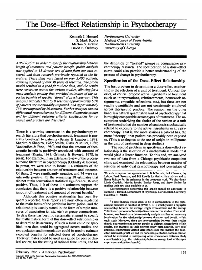 Howard Dose - Effect Psychotherapy 1986 | PDF | Psychotherapy | Psychiatry