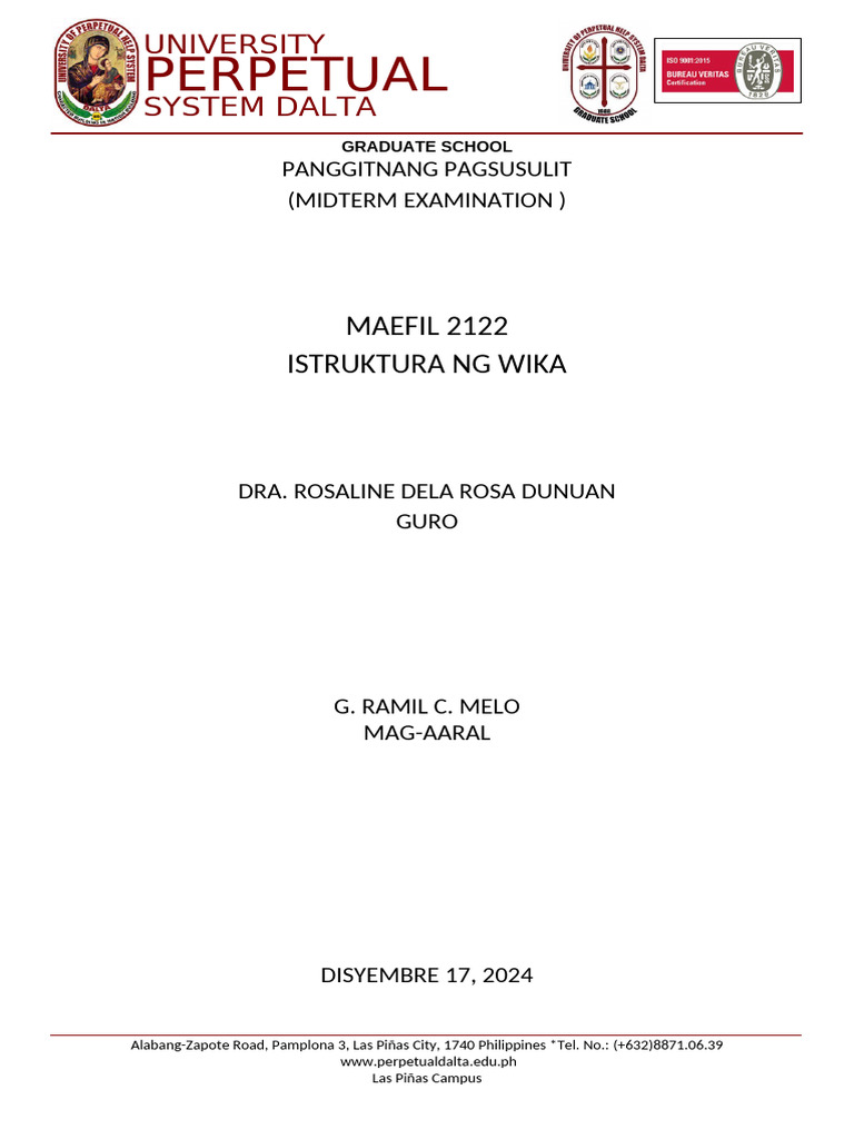 Ramil C Melo-Panggitnang Pagsusulit-Istruktura NBG Wika | PDF
