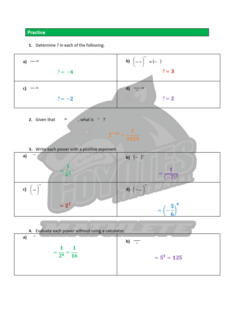 Negative Exponents (Solutions) | PDF | Mathematics
