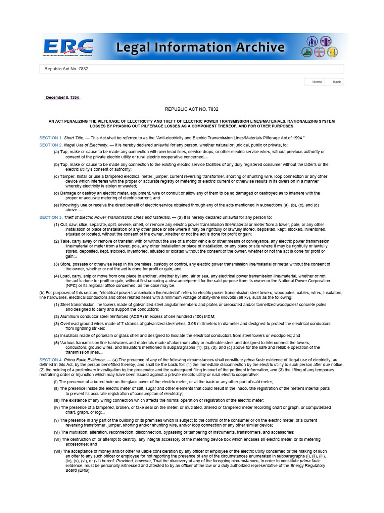 Anti-Electricity Pilferage Act of 1994 | PDF | Insulator (Electricity ...
