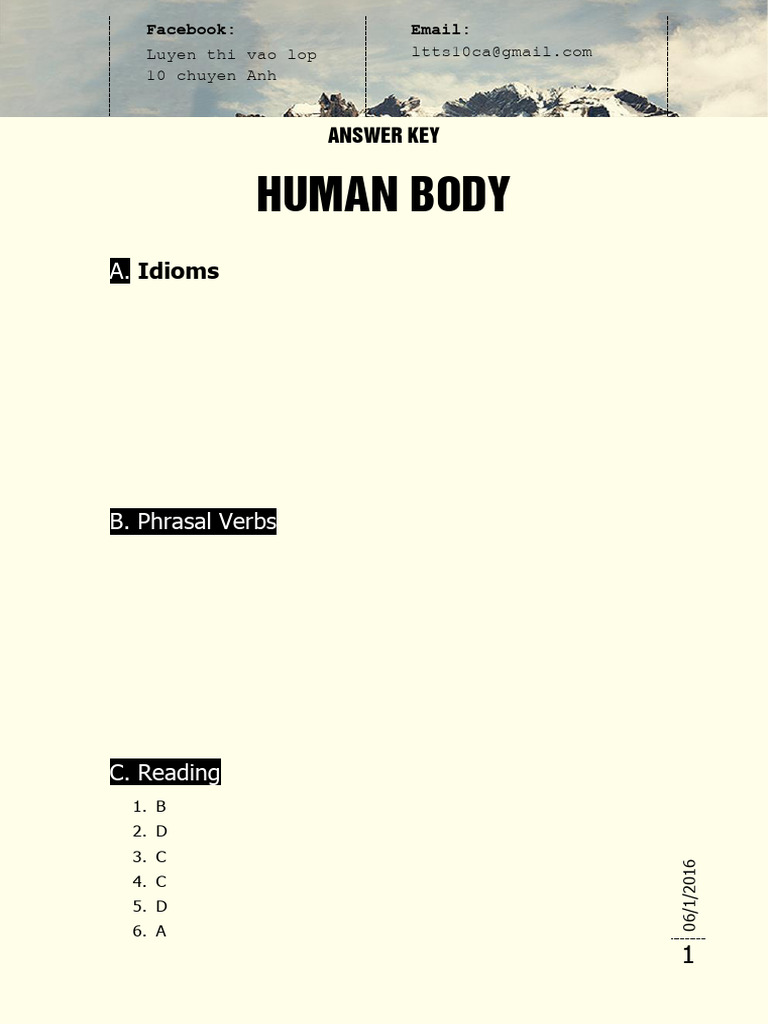 (Human Body) (Answer) (06.1.16) | PDF