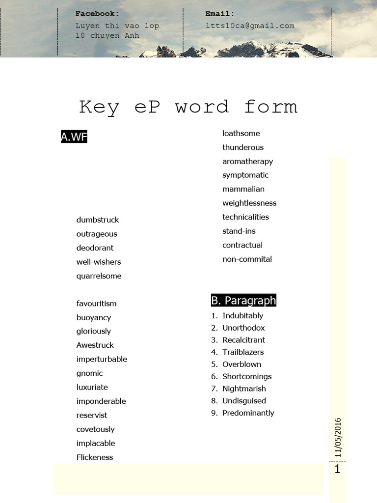 Vocabulary List for English Exam | PDF