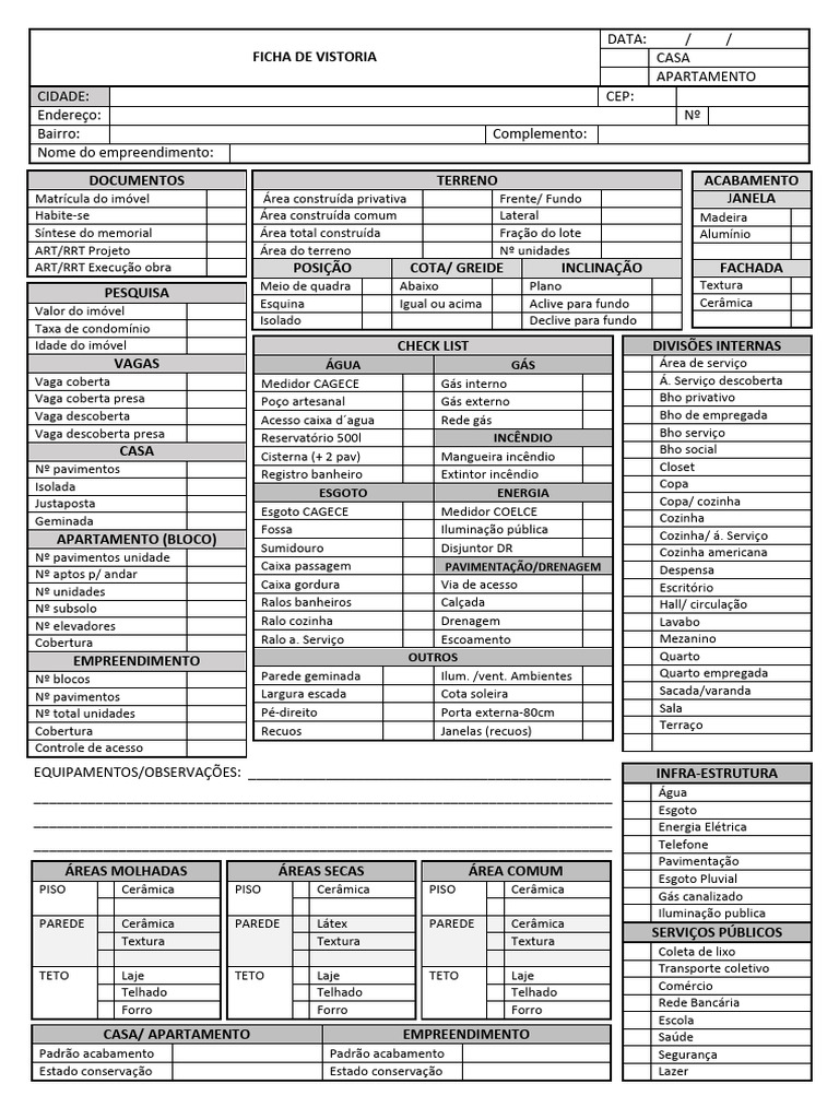 FICHA VISTORIA CASA E APARTAMENTO | PDF