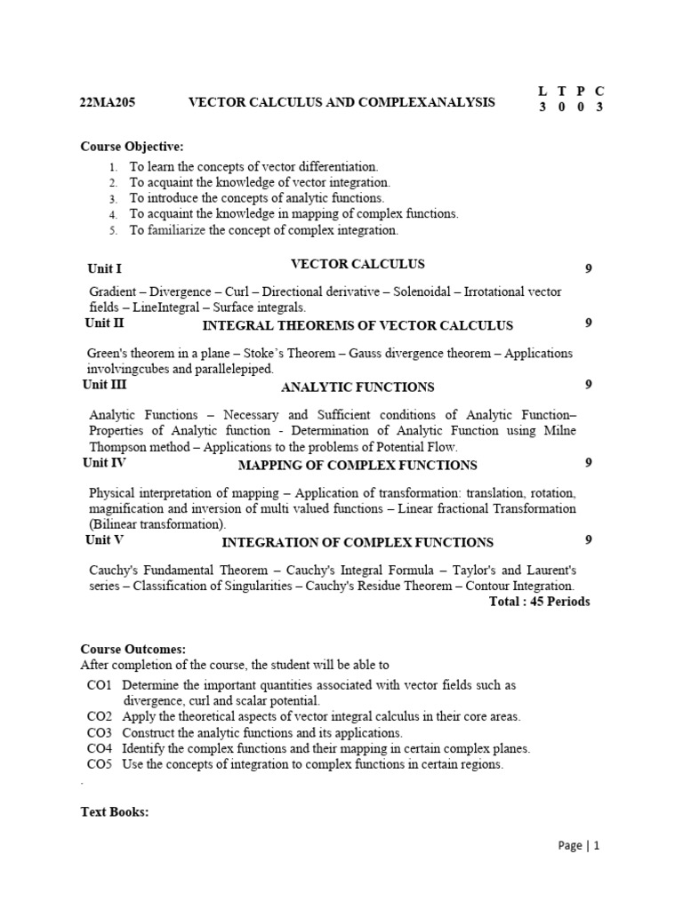 Vector Calculus and Complex Analysis | PDF | Integral | Complex Analysis