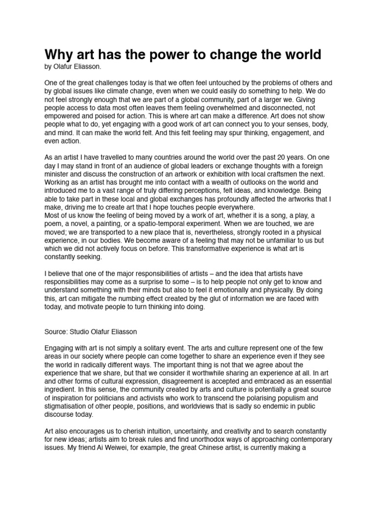 Art's Role in Global Change and Connection | PDF | Experience | Sun