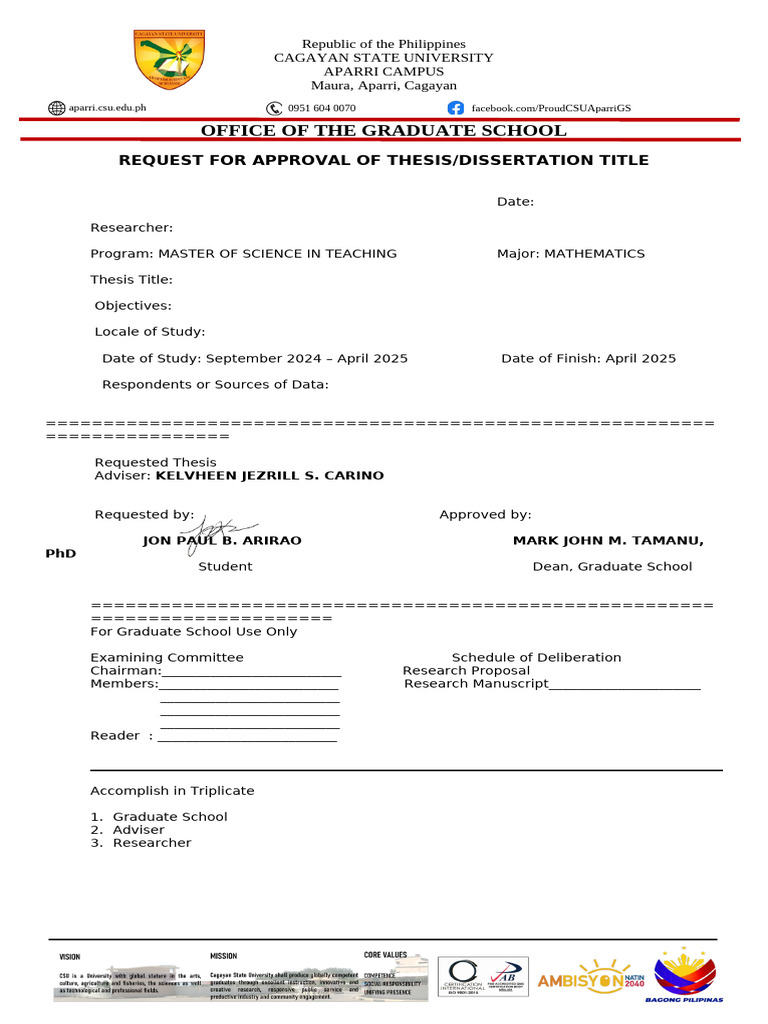 Thesis Approval Request Form | PDF