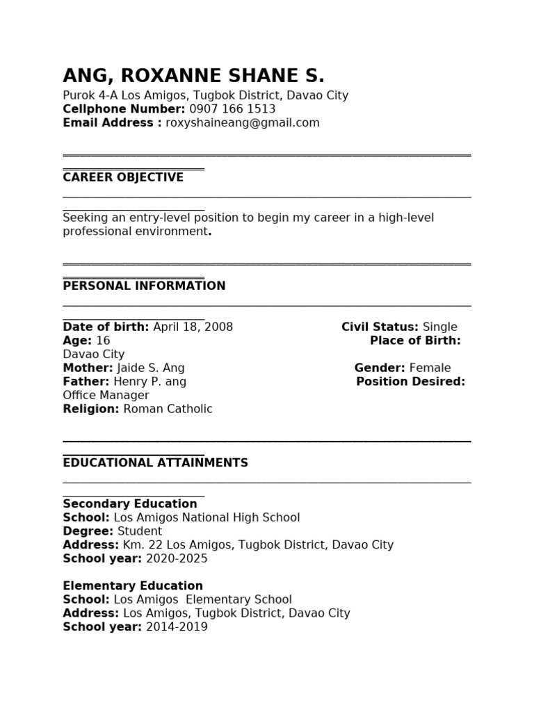Resume Angj Roxanne Shane S | PDF