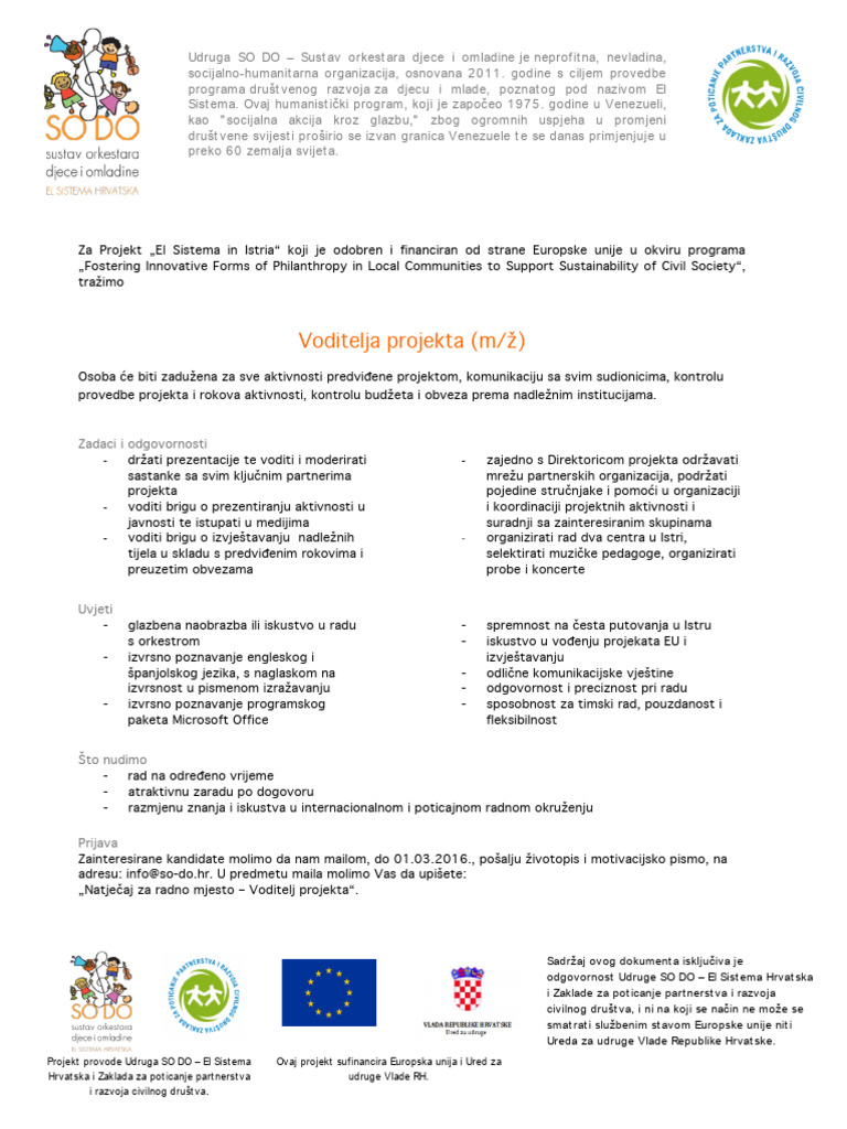 SO DO Natjecaj Voditelj EU Projekta | PDF
