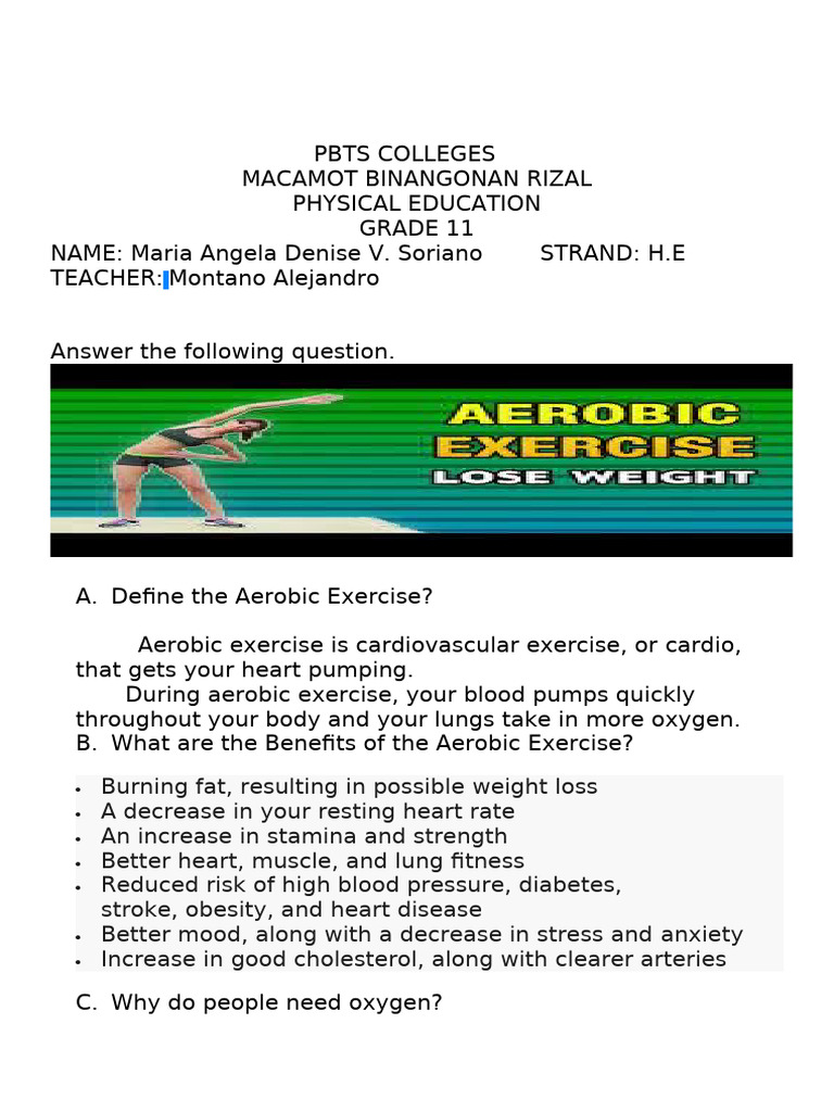 Grade 11 P.E Asynchronous Activity Aerobic Exercise | PDF