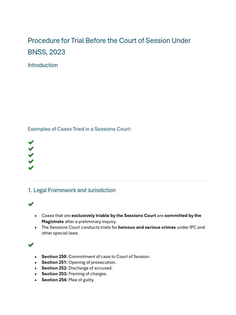 BNSS 2023: Sessions Trial Procedure Guide | PDF | Witness | Trials