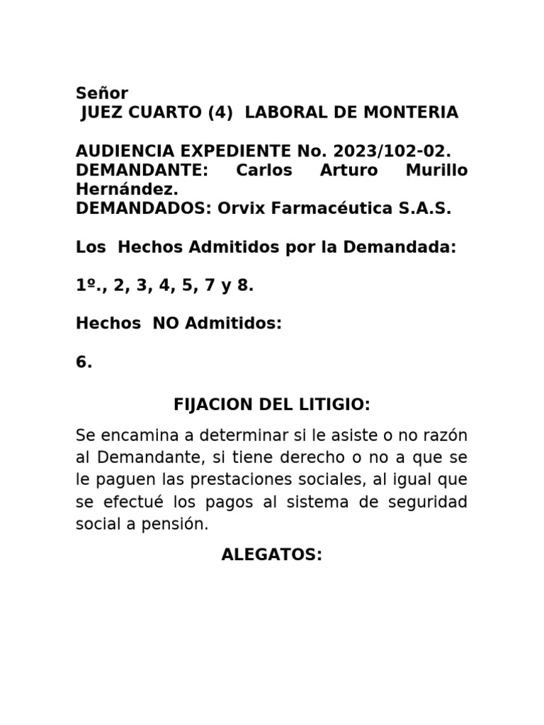Alegatos ORVIX FARMACEUTICA | PDF | Pensión
