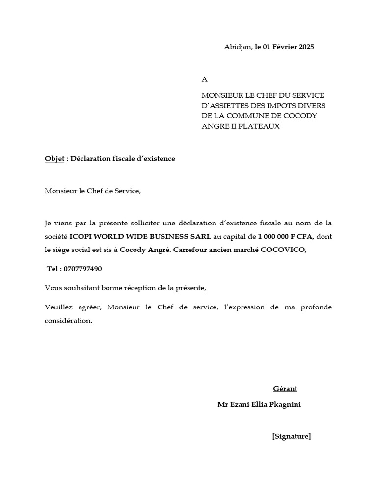 Demande de déclaration fiscale d'existence | PDF