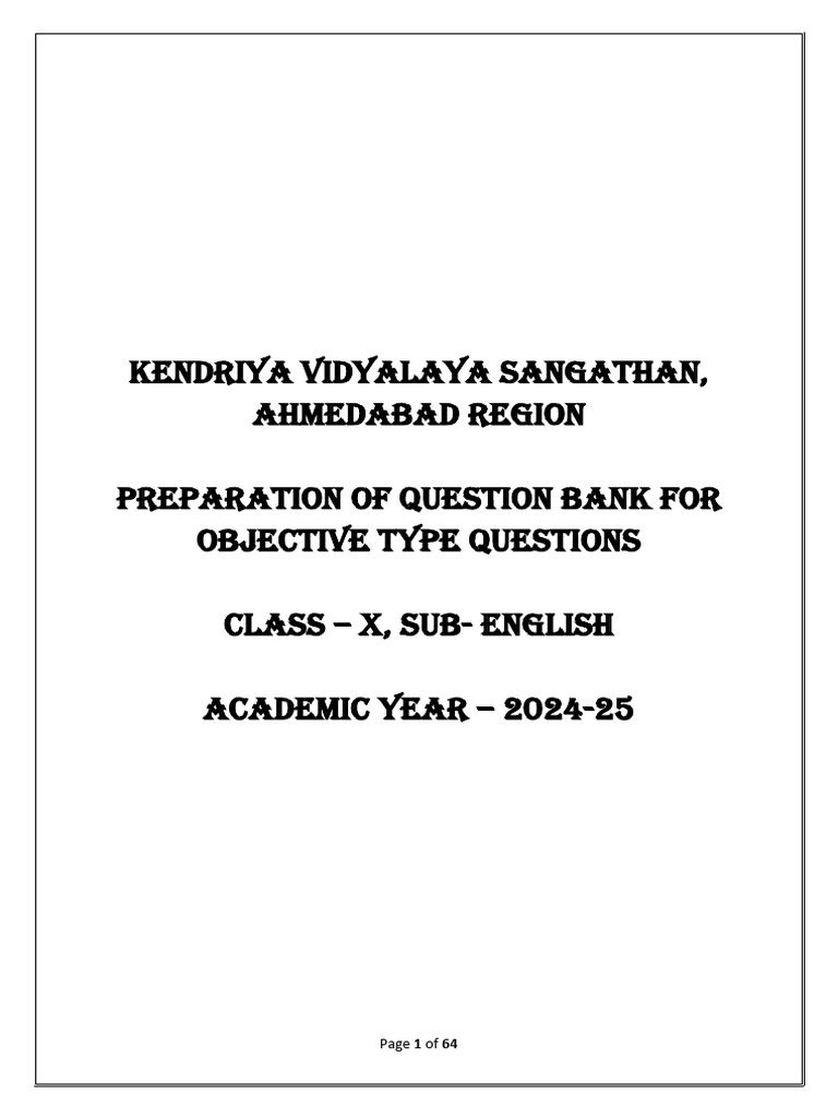 Class - Xth English Preparation of Question Bank for Objective Type ... Class - Xth English Preparation of Question Bank for Objective Type ...