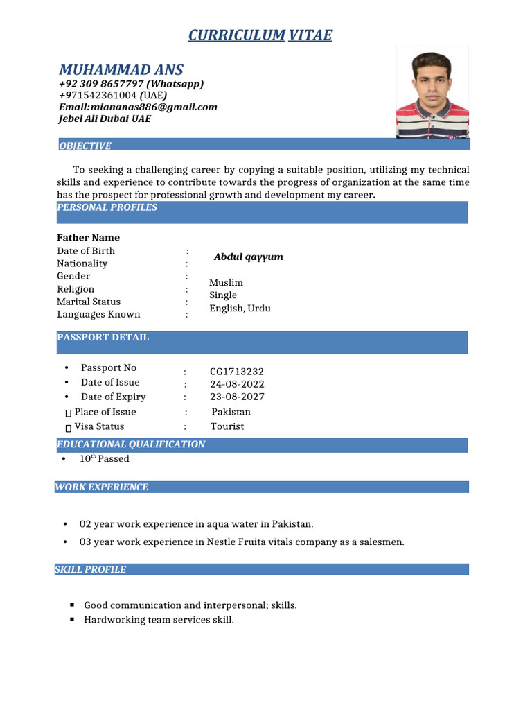 Resume of Muhammad Ans: Career Profile | PDF