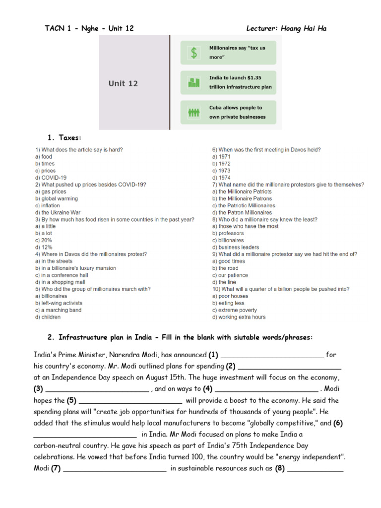Unit 12 - TACN - Nghe 1 | PDF | Cuba | Narendra Modi