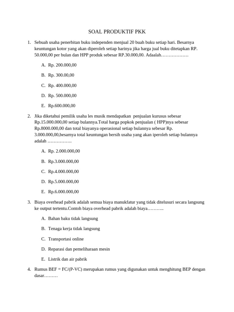 Soal Produktif PKK | PDF