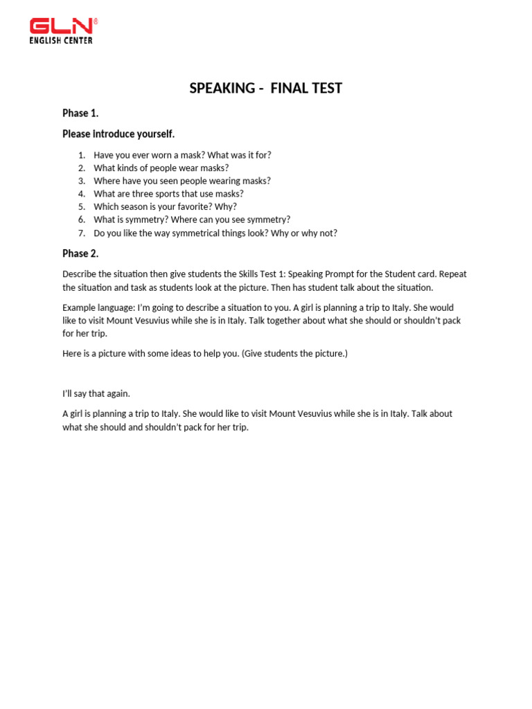 Speaking Test - Final | PDF