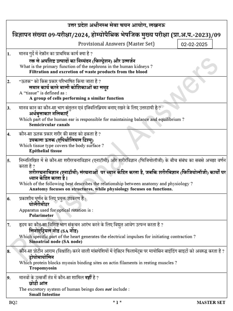 Provisional Answers (Master Set) | PDF