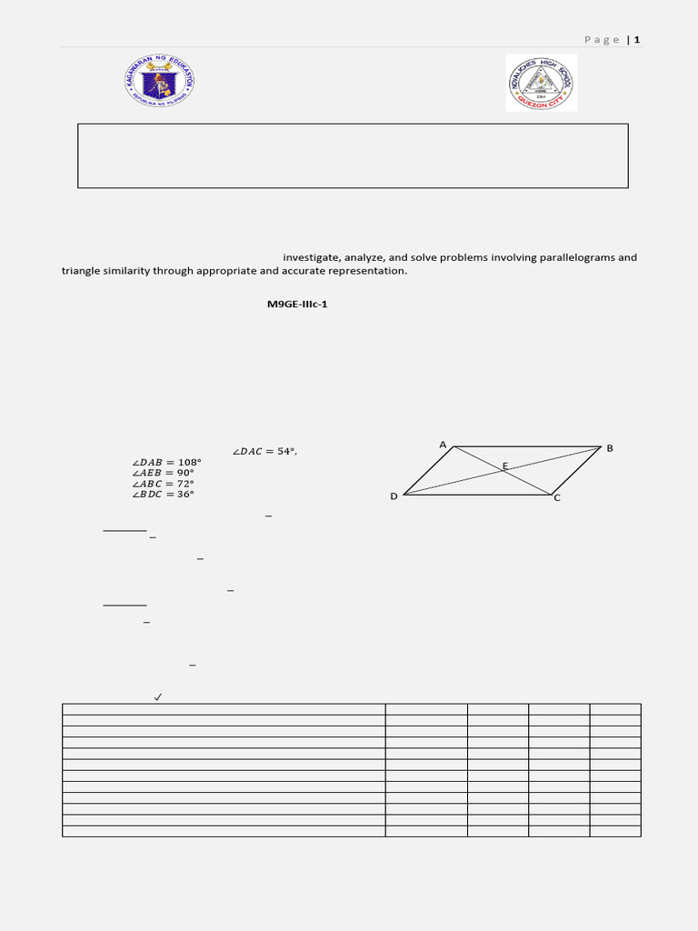 Week 2 Q3 Math 9 Lesson 1 | PDF | Rectangle | Perpendicular