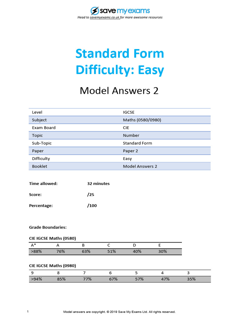 E1.7 Standard Form 2A Model Answers Booklet 2 CIE IGCSE Maths | PDF ...