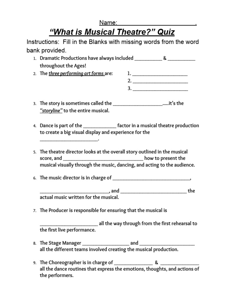 3 - What Is Musical Theatre - Quiz (With Answer Key) | PDF | Musical ...