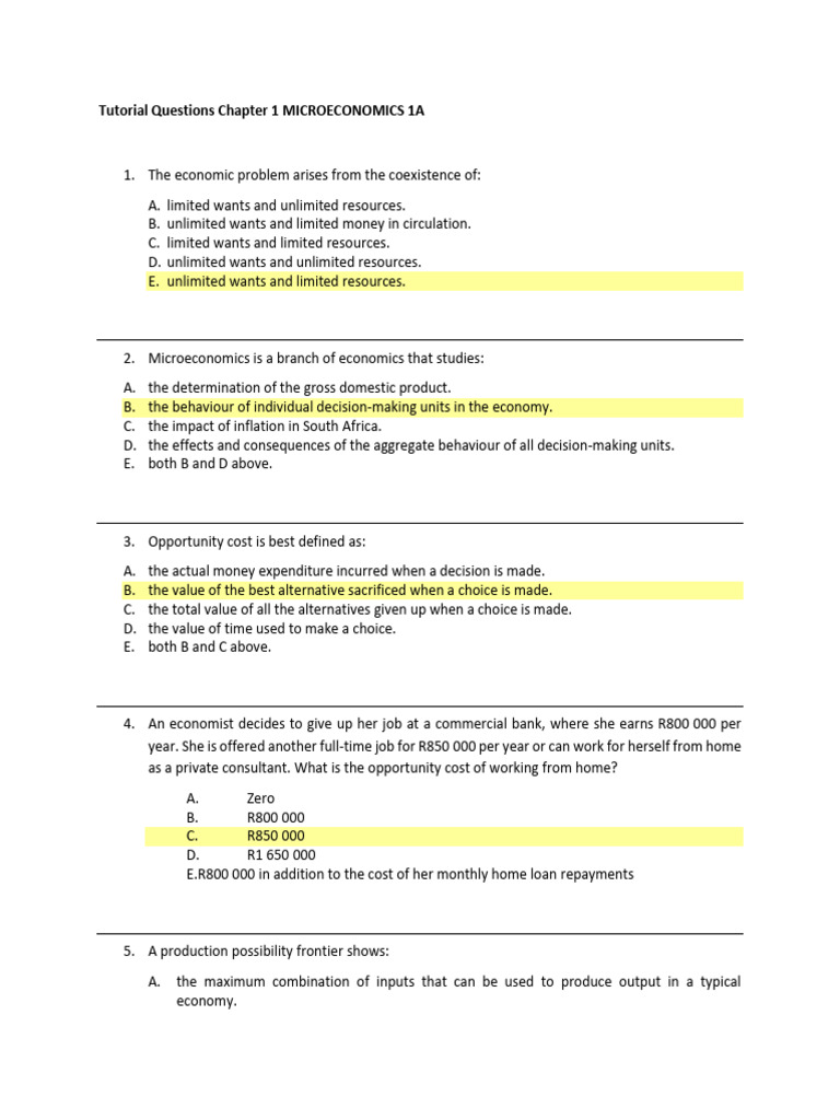 Chapter 1 Tutorial Questions | PDF | Economics | Microeconomics