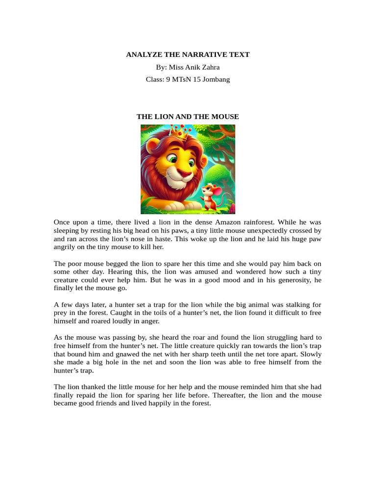 Analyze The Narrative Text | PDF | Lion