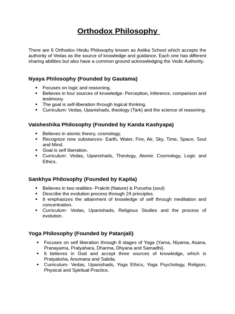Overview of 6 Orthodox Vedic Philosophies | PDF