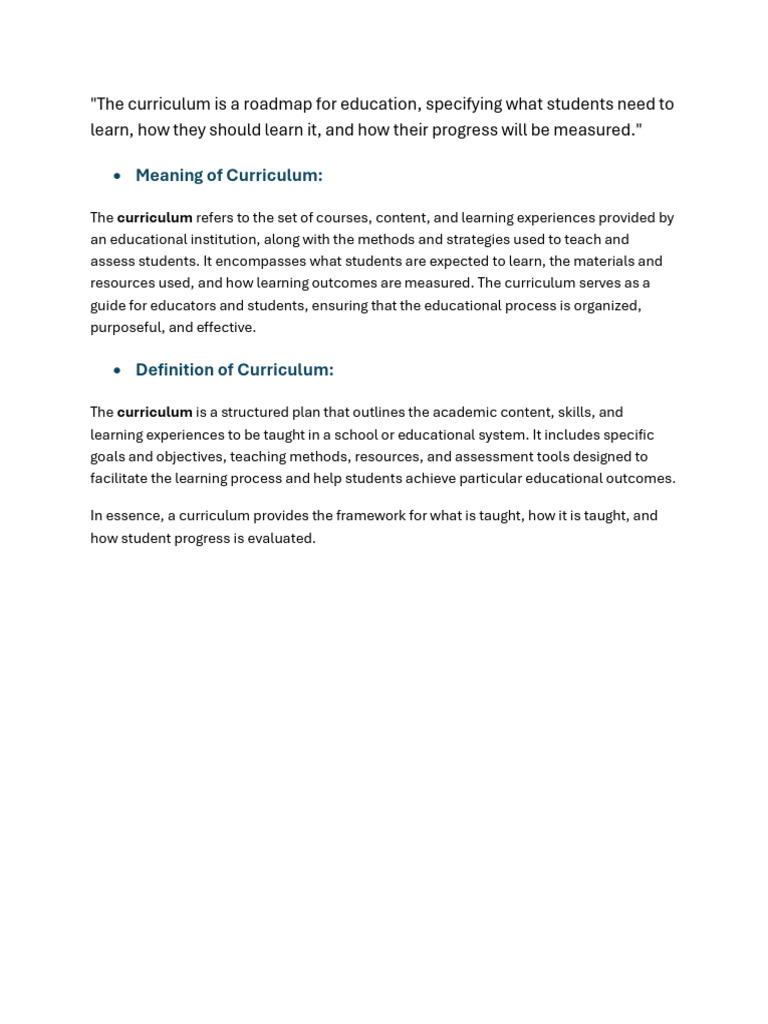 Meaning and Definition of Curriculum | PDF