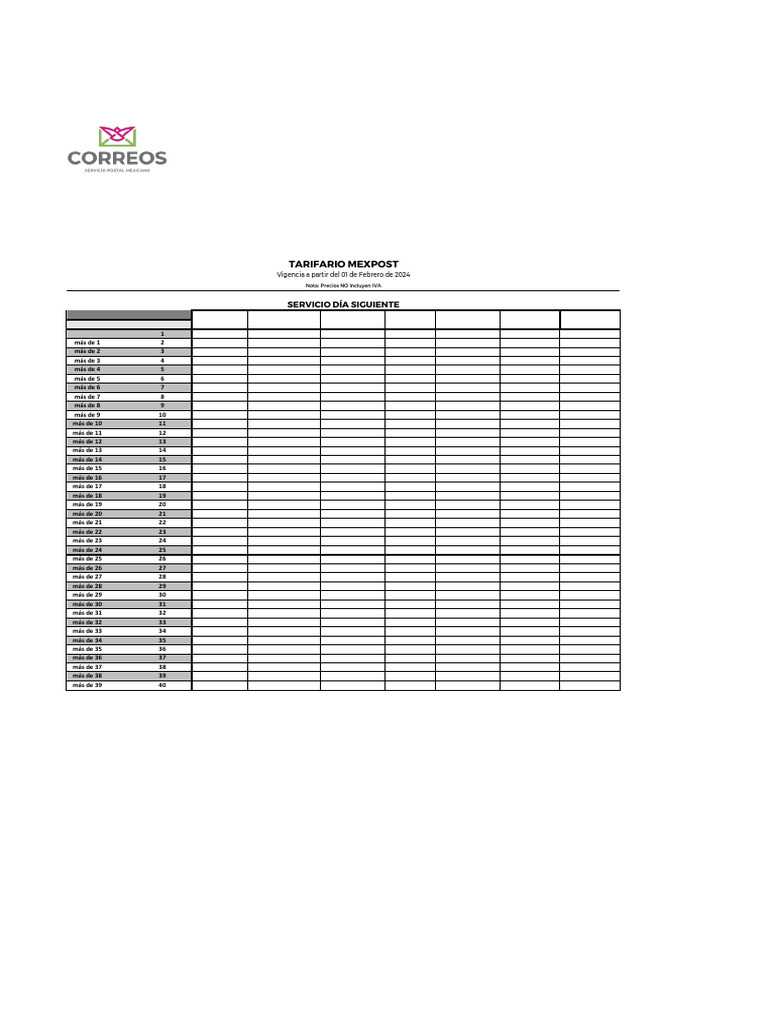 Tarifas Mexpost 2024-2025 | PDF