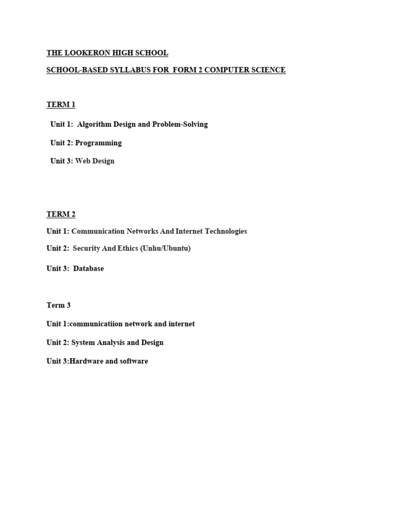 Form 2 Computer Sch-Based Syllabus | PDF