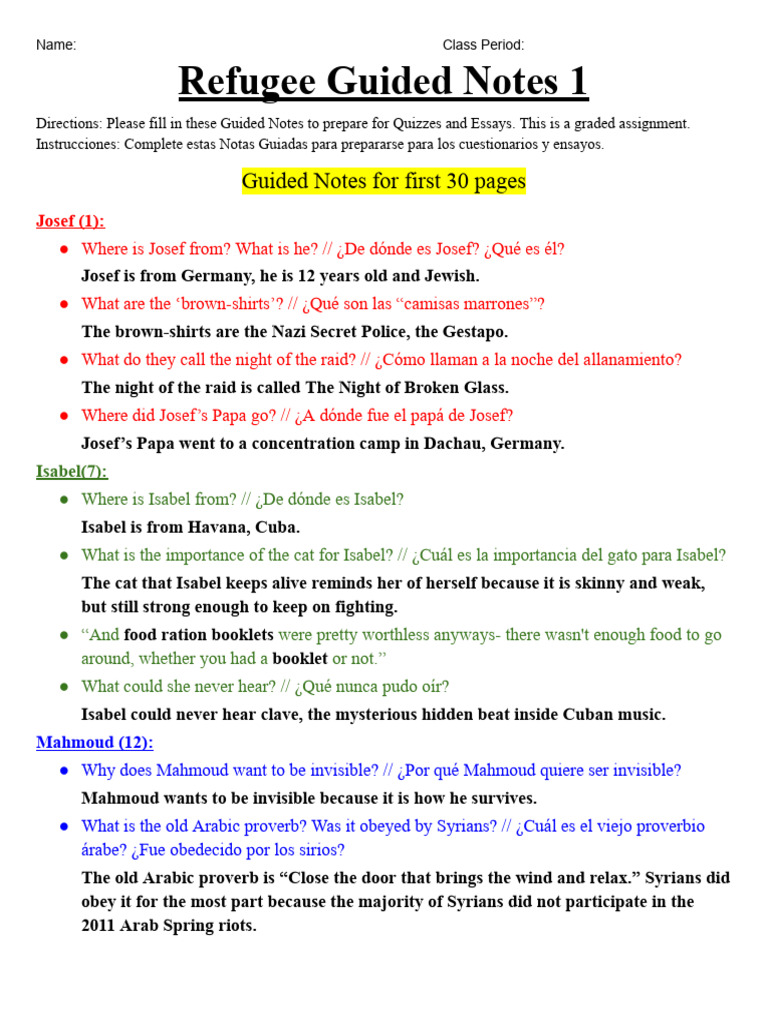 Refugee Week1 Guided Notes Studentcopy | PDF