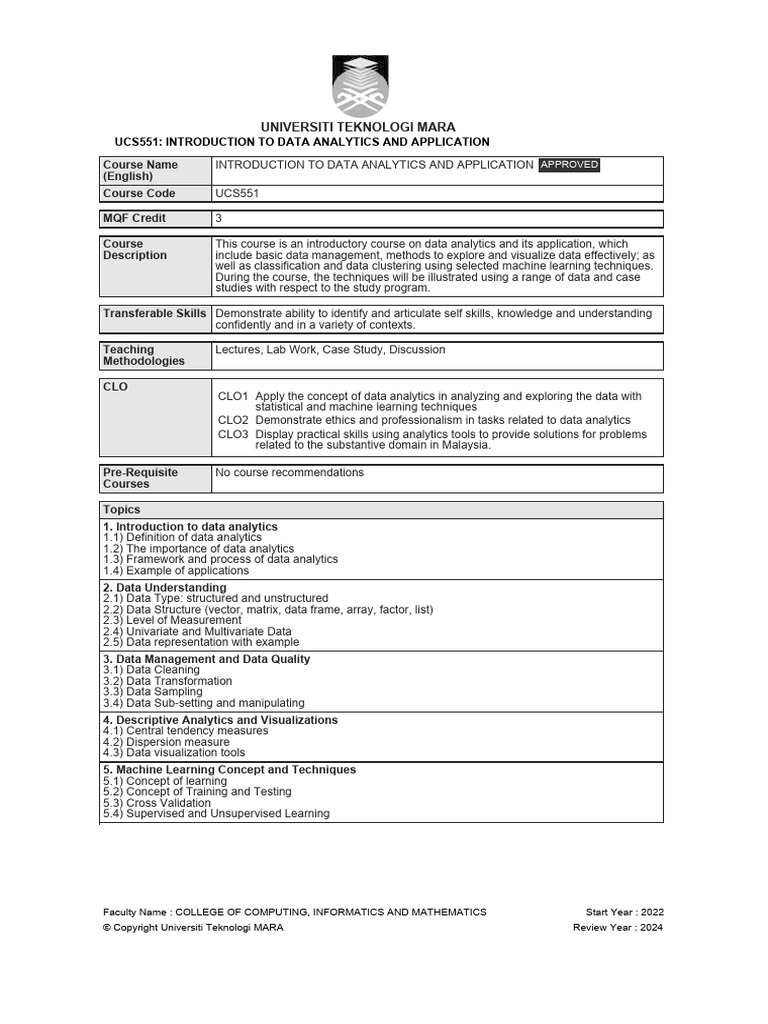 Course Introduction To Data Analytics and Application | PDF | Analytics ...