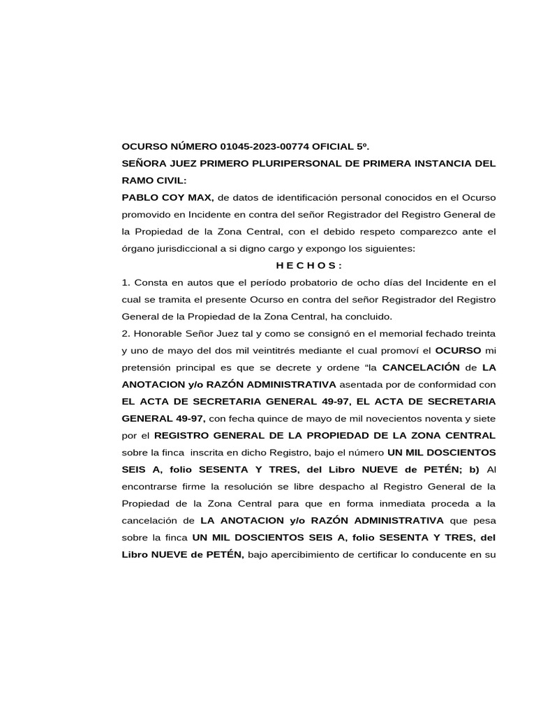Solicitud para Resolver Ocurso Contra RGP | PDF | Evidencia (ley) | Ley ...