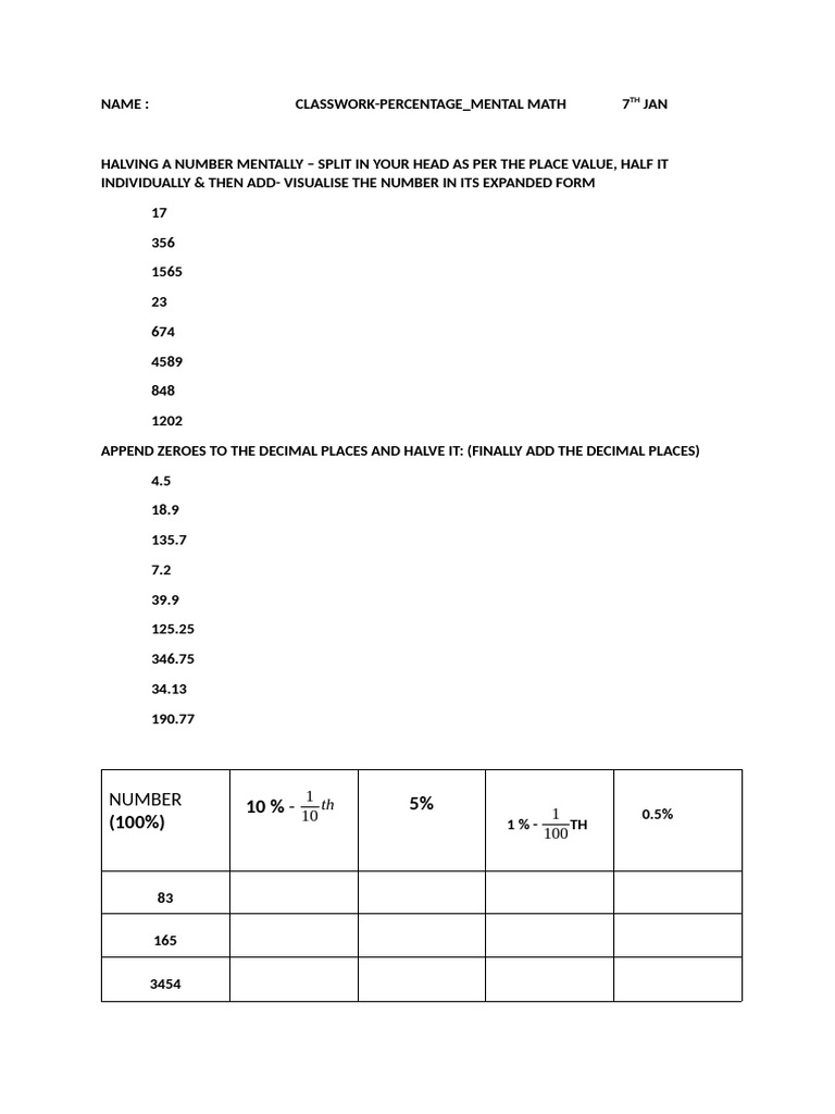 Mental Math Class Practice 07 Jan | PDF | Percentage | Salary