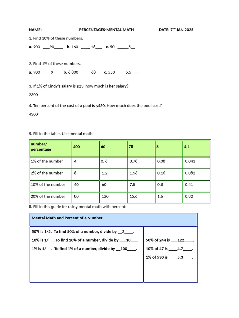Mental Math Percentages Guide | PDF