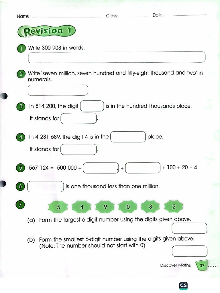 Math WB Revision 1,2,3, Mid Year Review For G5 | PDF
