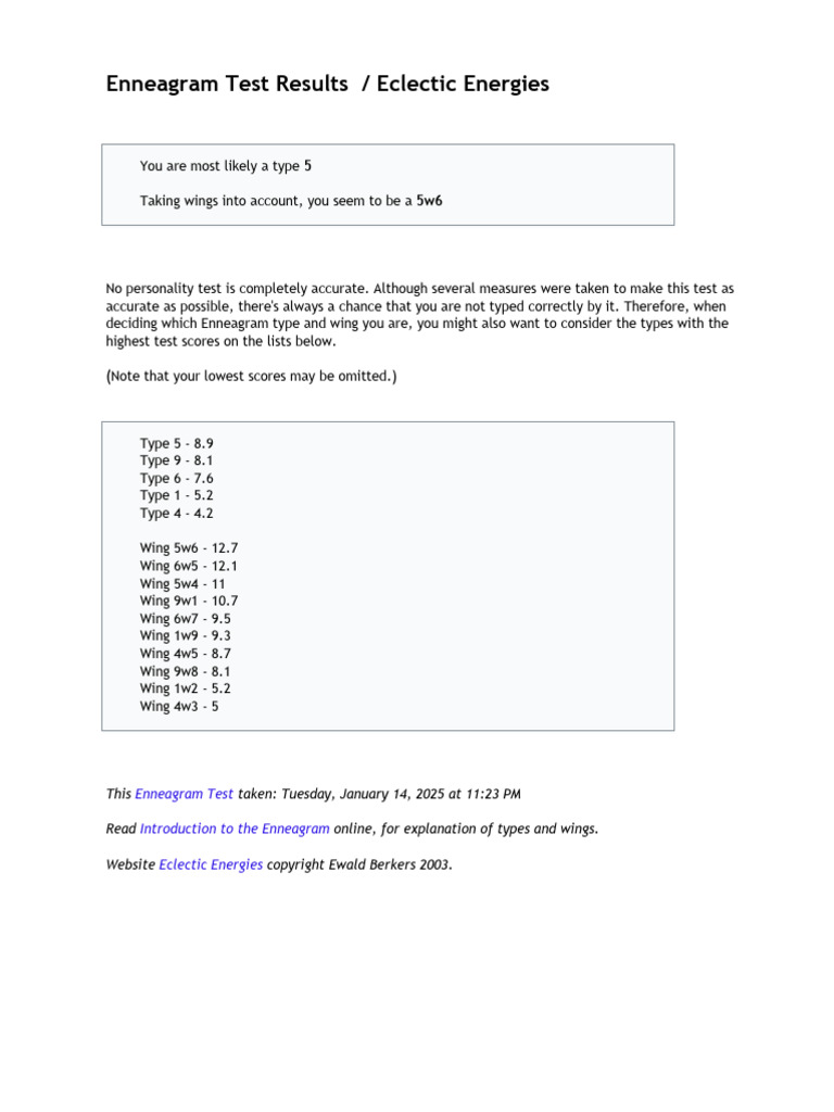Enneagram Test | PDF