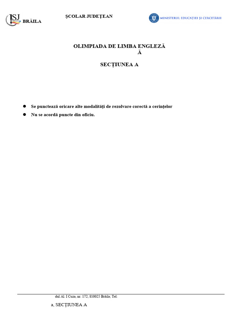 Barem_ XI_A_LOCALA_2023 (2) | PDF | Vocabulary | Essays