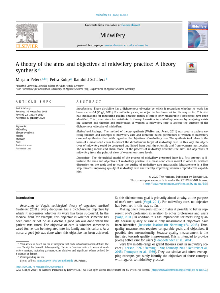 A Theory of The Aims and Objectives of Midwifery Practice | PDF ...