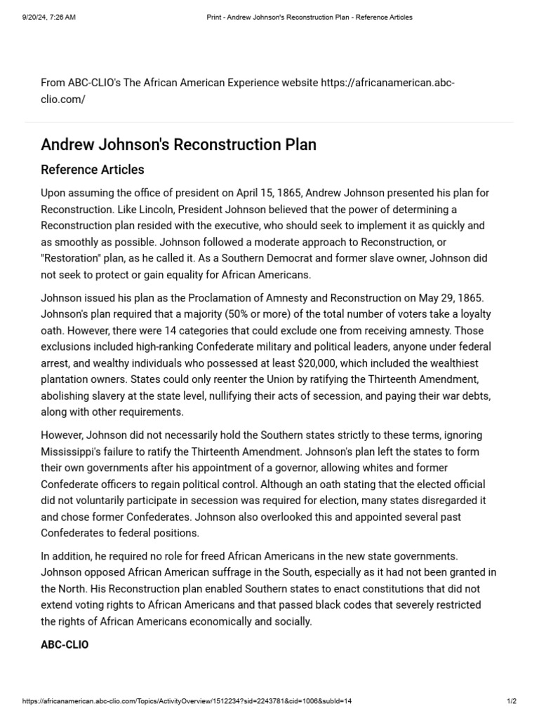 Johnson Reconstruction | PDF | Reconstruction Era | Andrew Johnson