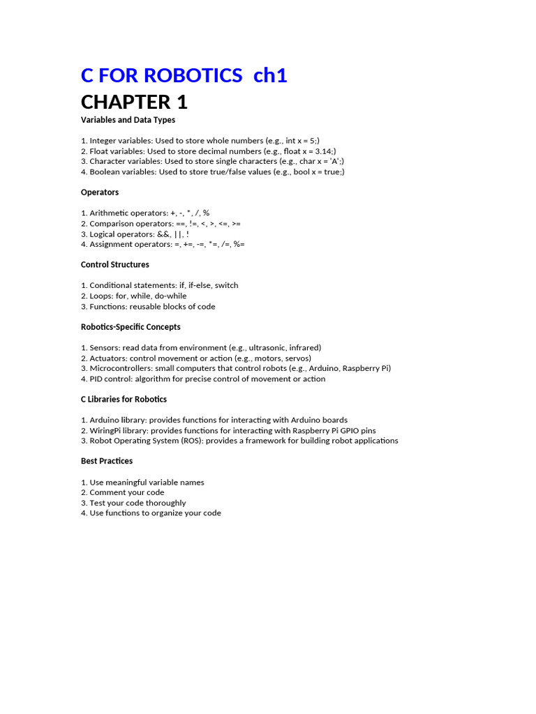 C Programming Series Chapter 1 Robotics | PDF