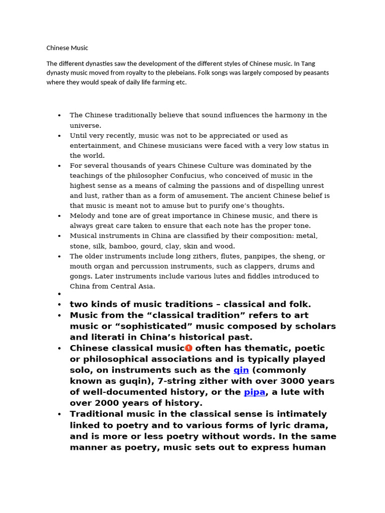 Overview of Chinese Traditional Music | PDF | Musical Instruments ...