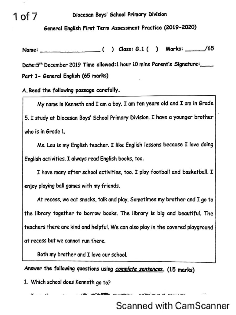 DBS P1 First Assessment | PDF