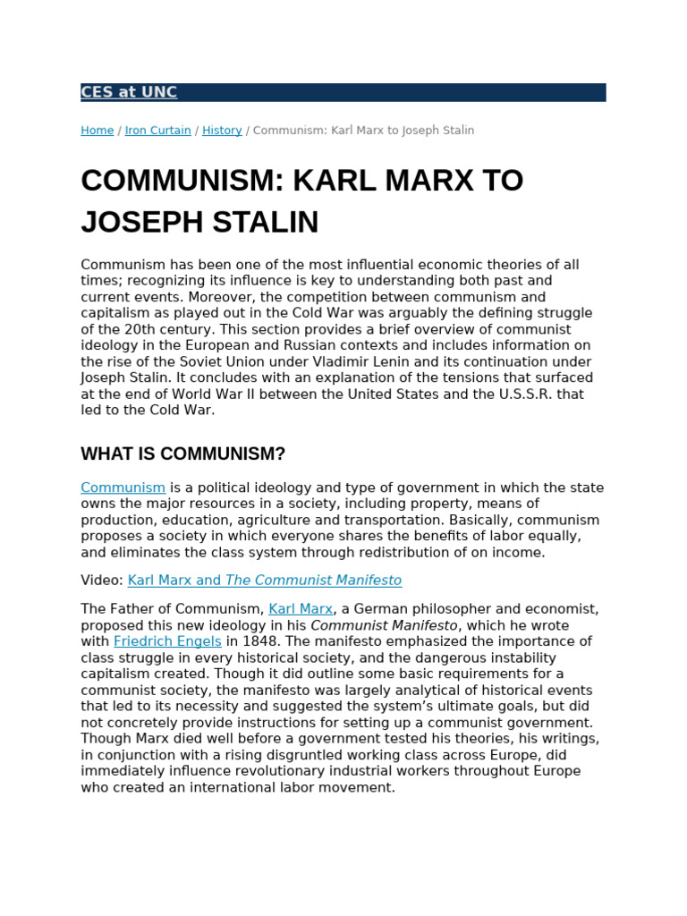 Communism: Marx to Stalin Overview | PDF