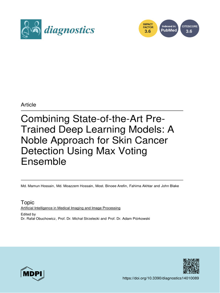 Diagnostics 14 00089 With Cover | PDF | Deep Learning | Melanoma