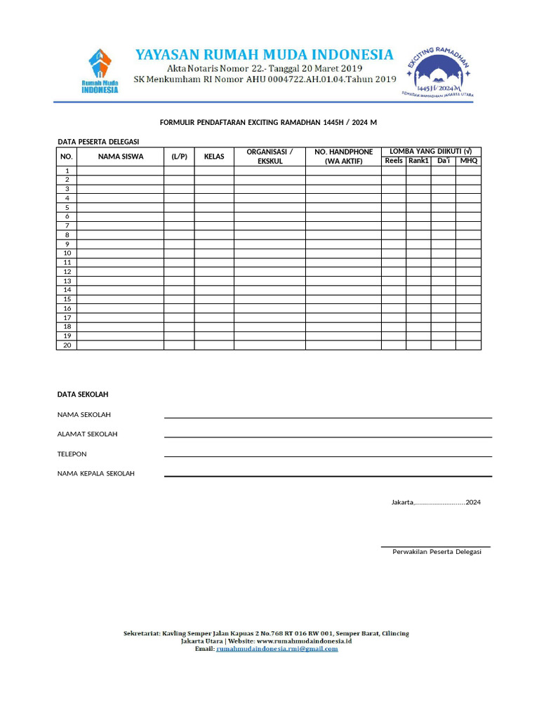 Form Registrasi Peserta Kolasetara | PDF