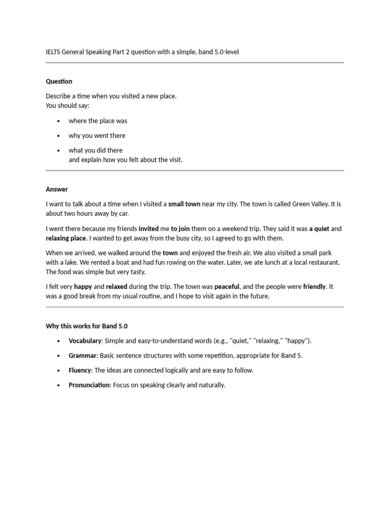 IELTS Speaking Part 2 Band 4-5 Samples | PDF | English Language ...