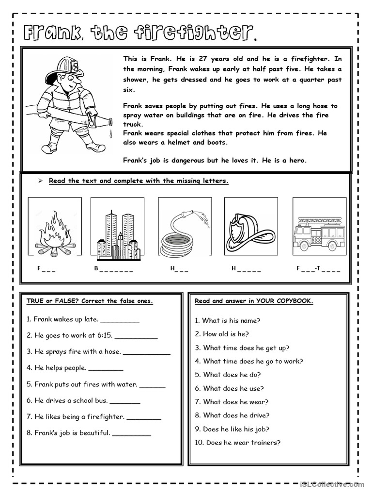 Frank the Firefighter: True or False? | PDF